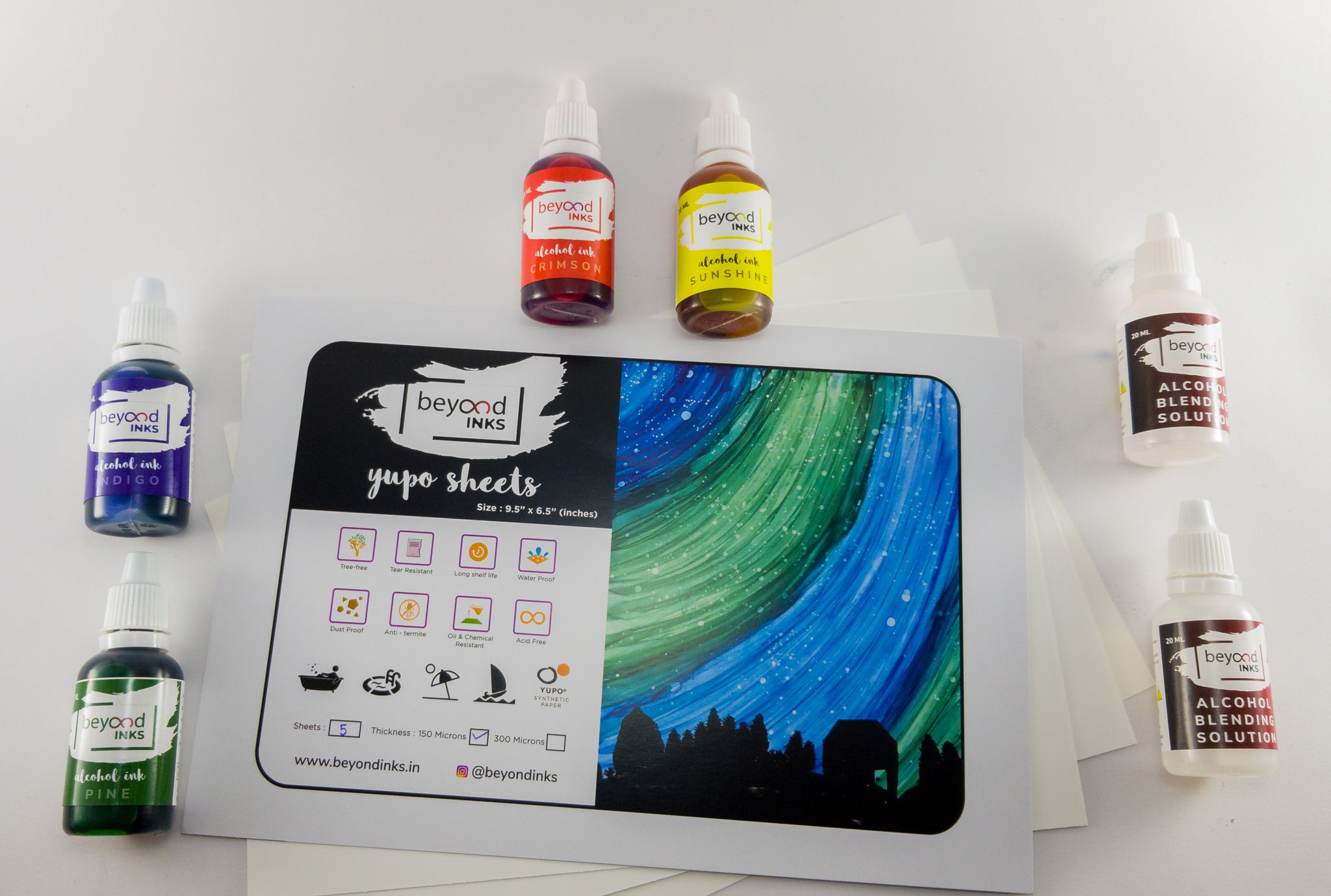 Alcohol Ink Starter Kit - 4 Inks, 2 Blending Solutions and 5 sheets YU ...